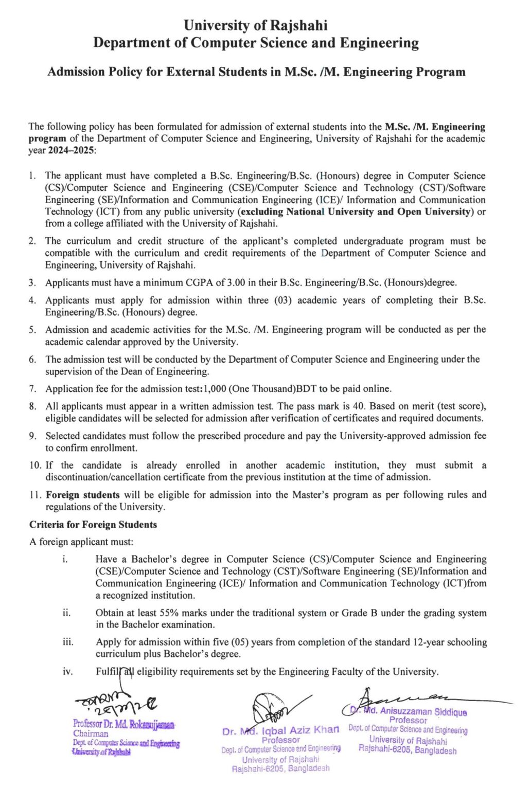 Admission Policy for External Students in M.Sc. /M. Engineering Program ...