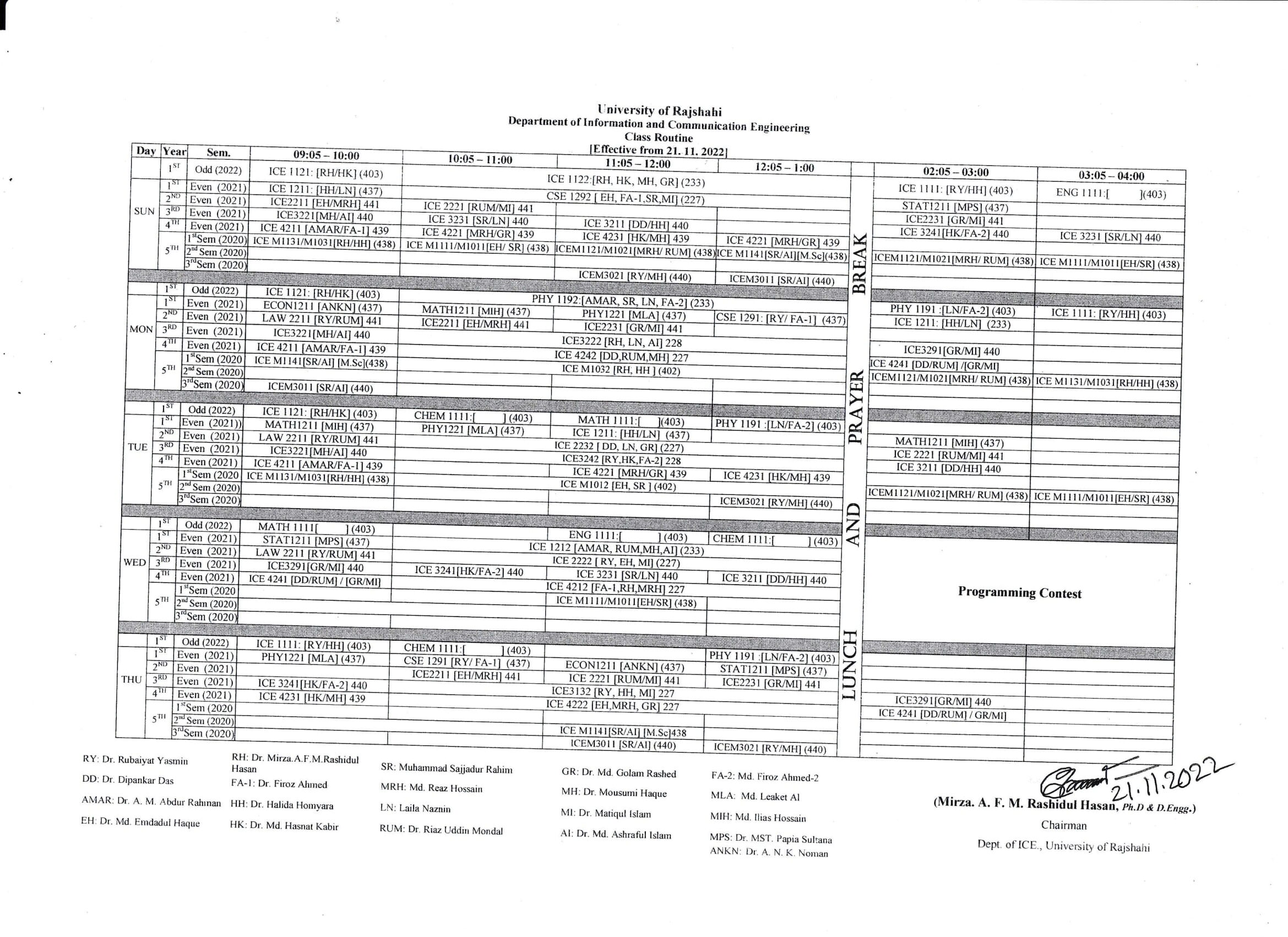 Class Routine – Dept. of Information & Communication Engineering