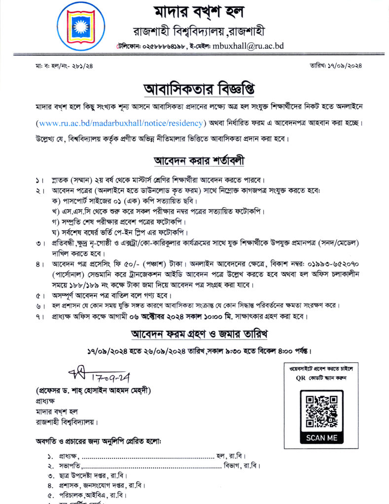 Residency Notice – Madar Bux Hall