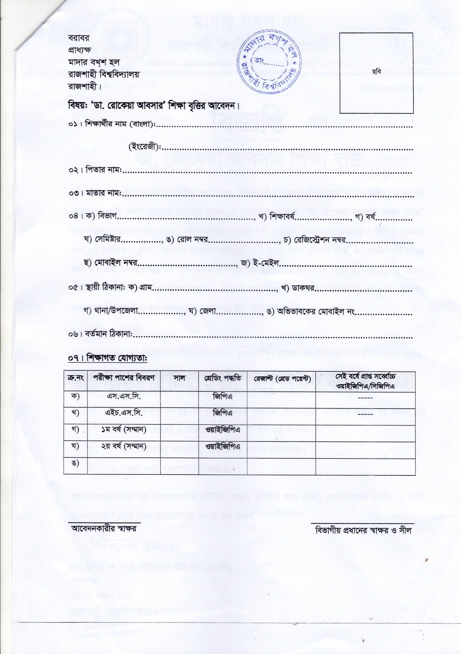ডাক্তার রোকেয়া আবসার শিক্ষা বৃত্তি-২০২৫ – Madar Bux Hall