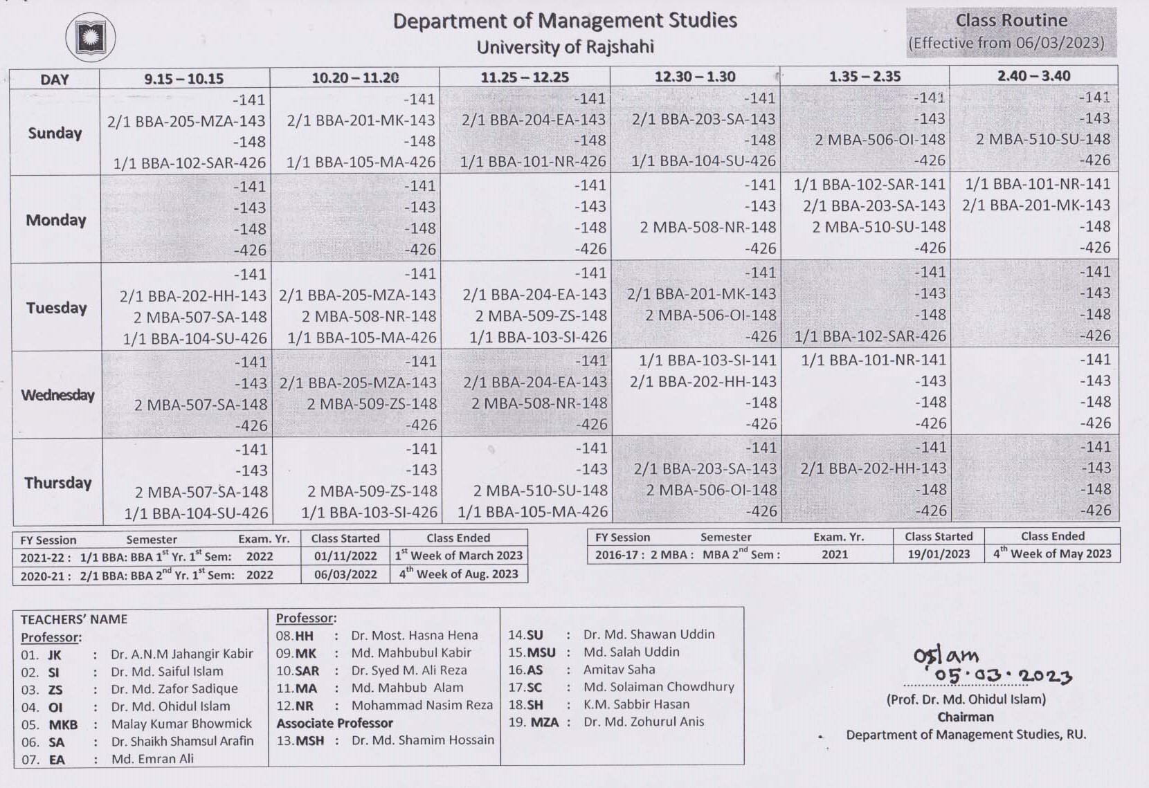 বিবিএ ২য় বর্ষ ১ম সেমিস্টার ২০২২’র ক্লাশ শুরু ৬ মার্চ ২০২৩ তারিখ হতে ...